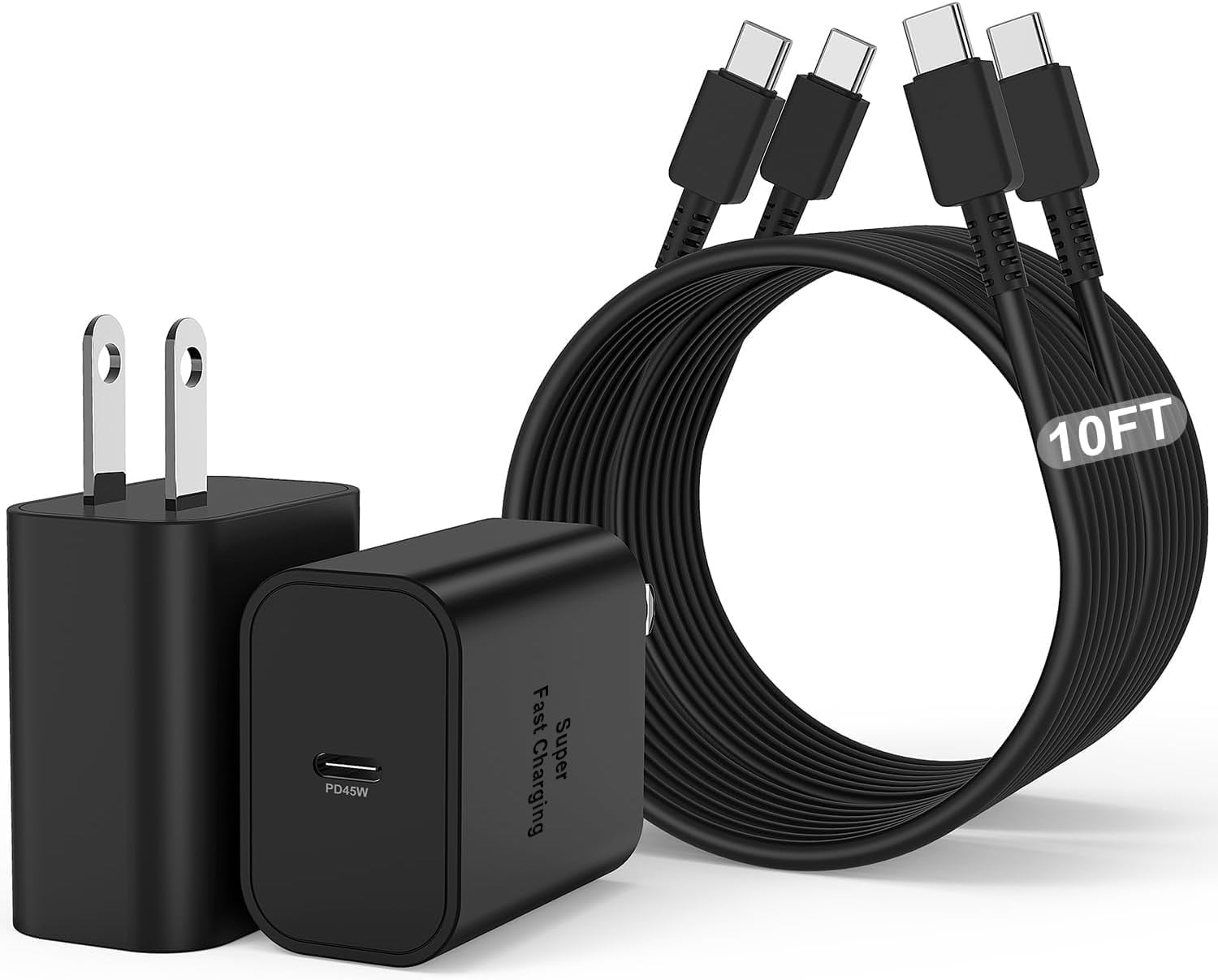 45W/2Pack Super Fast Charging Block with USB C to C Cable 10ft, Type C ...