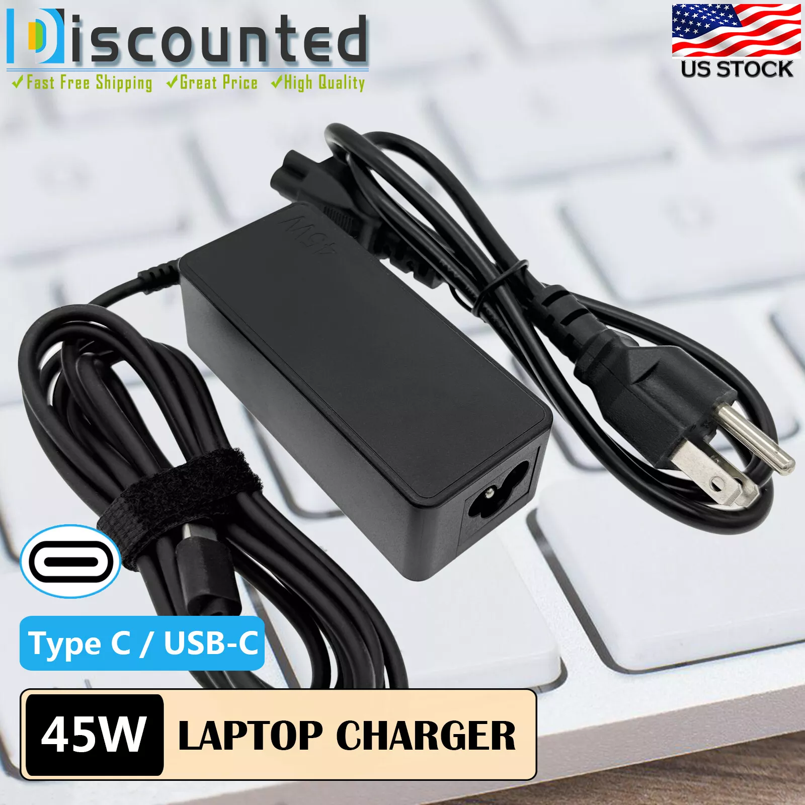 45W AC Adapter Type-C USB-C Charger For Dell DA45NM180 036HFH 36HFH ...