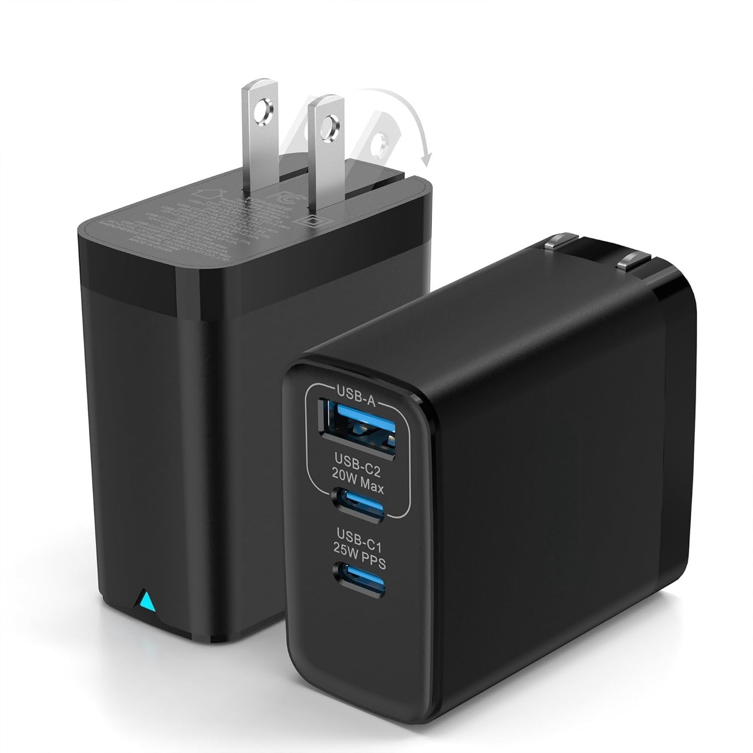 45W C Block, 2- Compact Foldable Wall 3-Port GaN Type C for 16/16 /16 ...