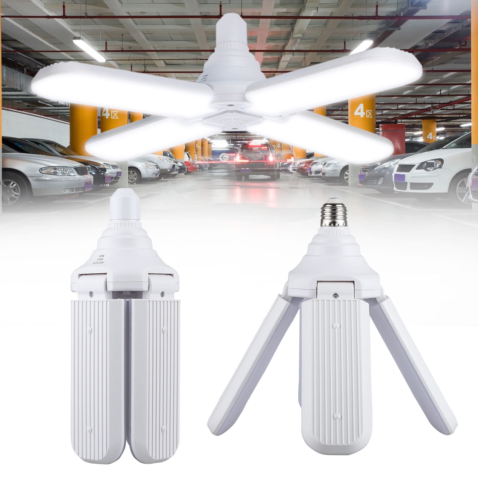 45W LED Garage Lights, 3 LED Heads Foldable Trilright Garage Ceiling ...