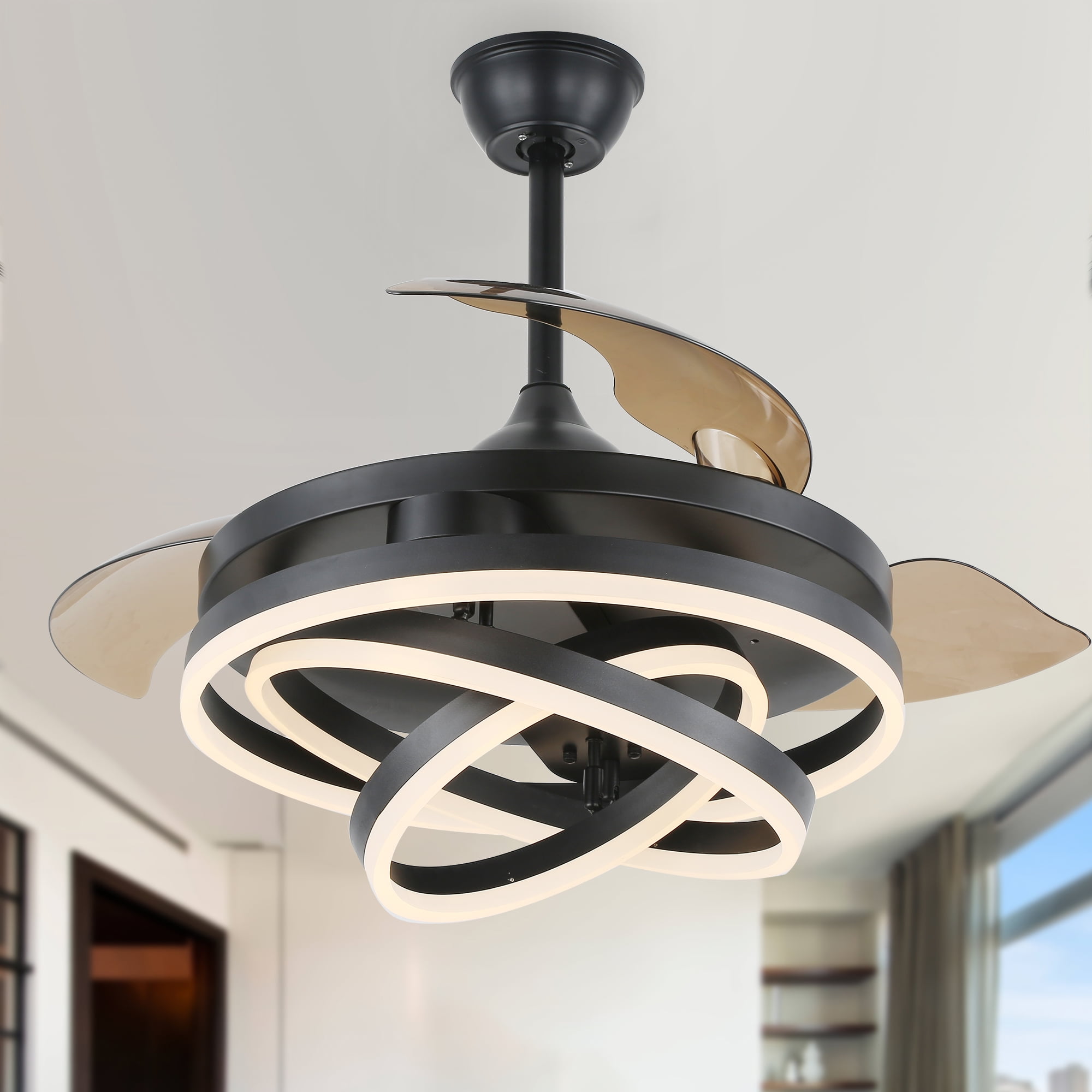 45W LED Retractable Ceiling Fan with Dimmable Remote Control, 42inch ...