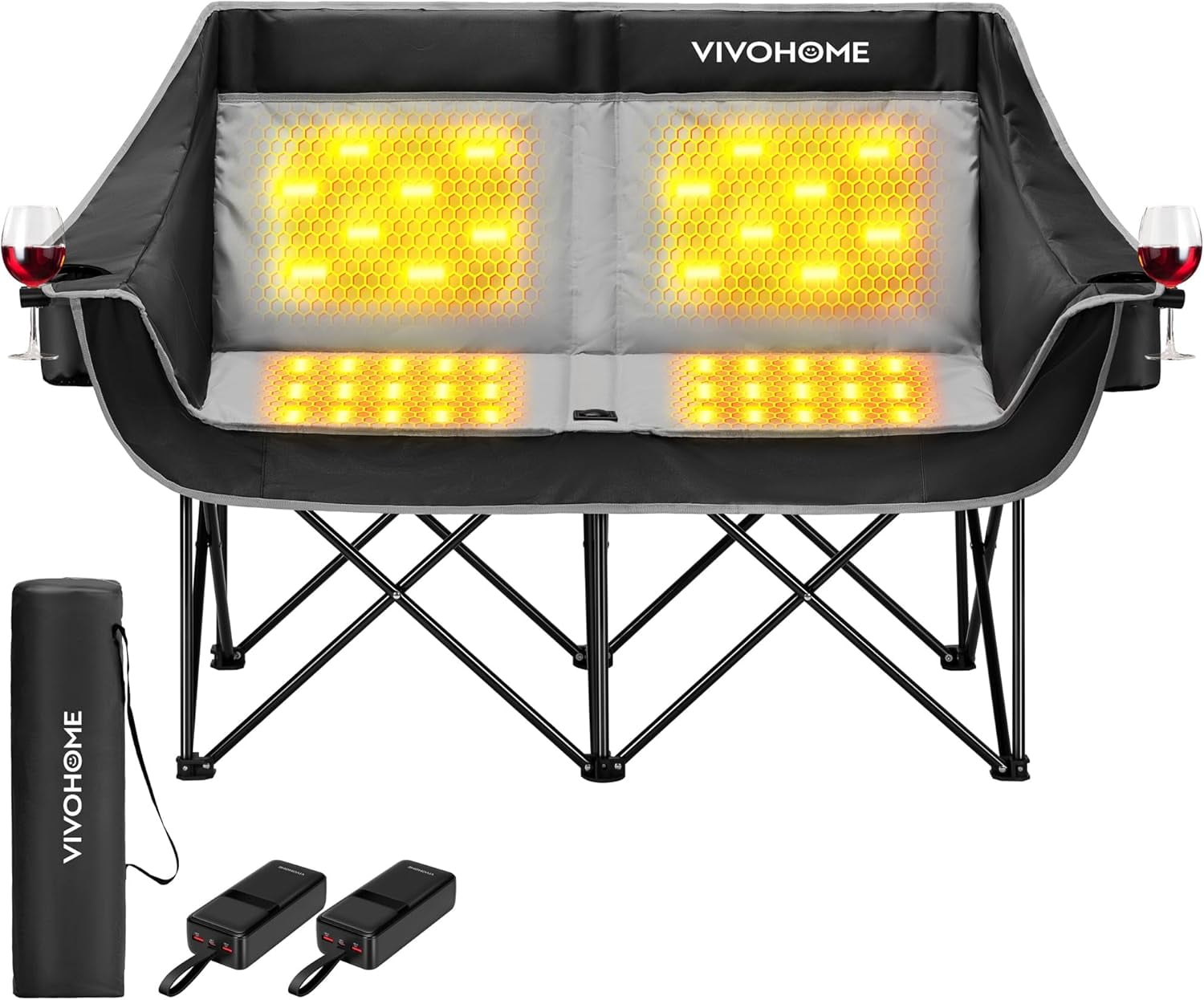 45W Padded Heating Double Camping Chair with 2 x 27000mAh Power Bank ...