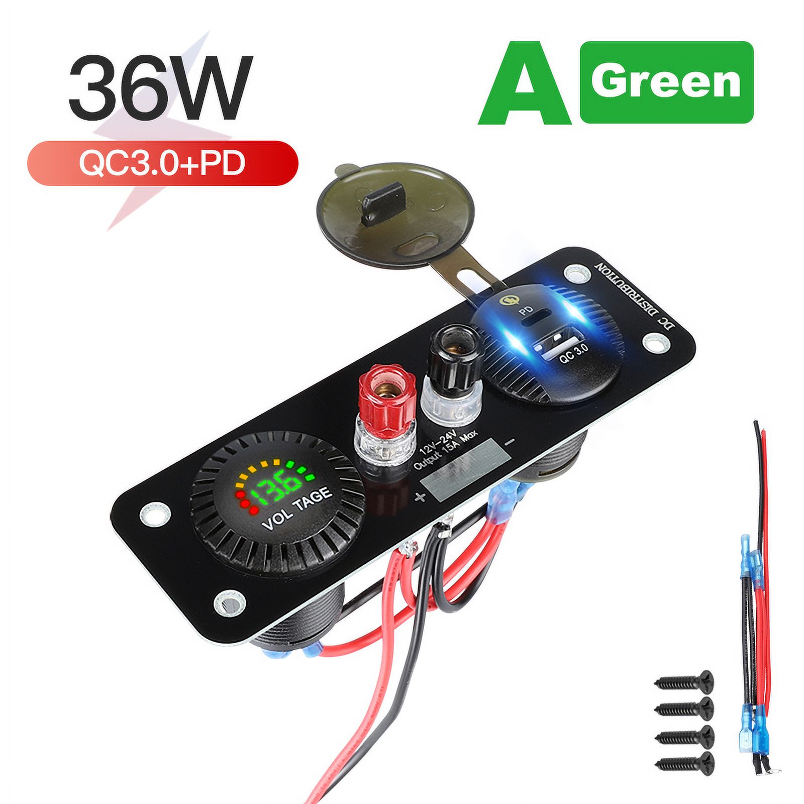 45W Quick Charge QC3.0 PD Charger Usb C 12V Voltmeter Terminal ...