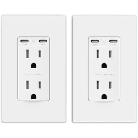 45W -Speed C Outlet, 15 Amp Dual Type-C TR Wall Outlet Receptacle ...