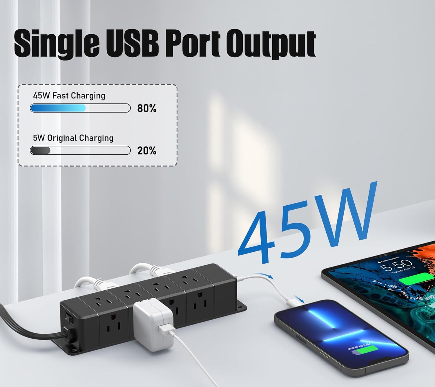 45W USB-C Fast Charging Under Desk Power Strip,12 Outlet Mountable ...