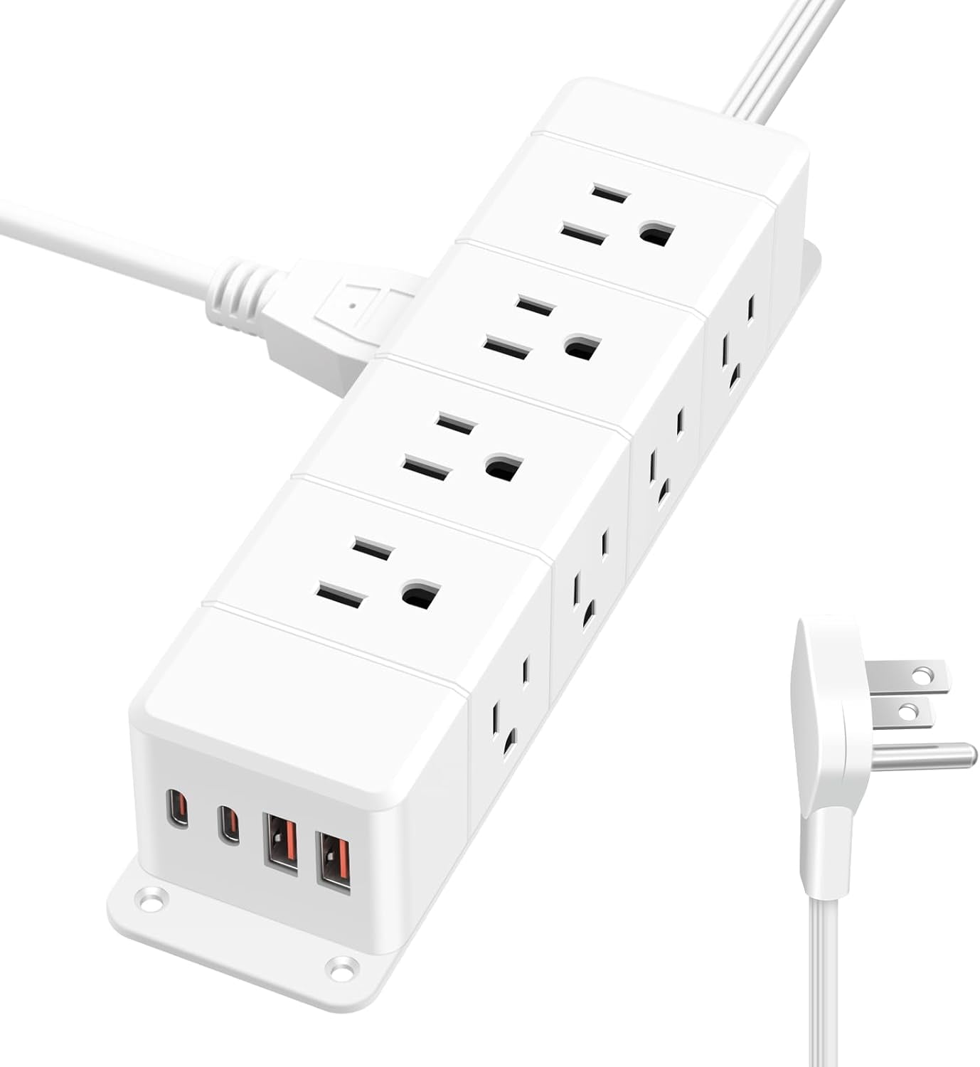 45W USB-C Fast Charging Under Desk Power Strip,12 Outlet Mountable ...