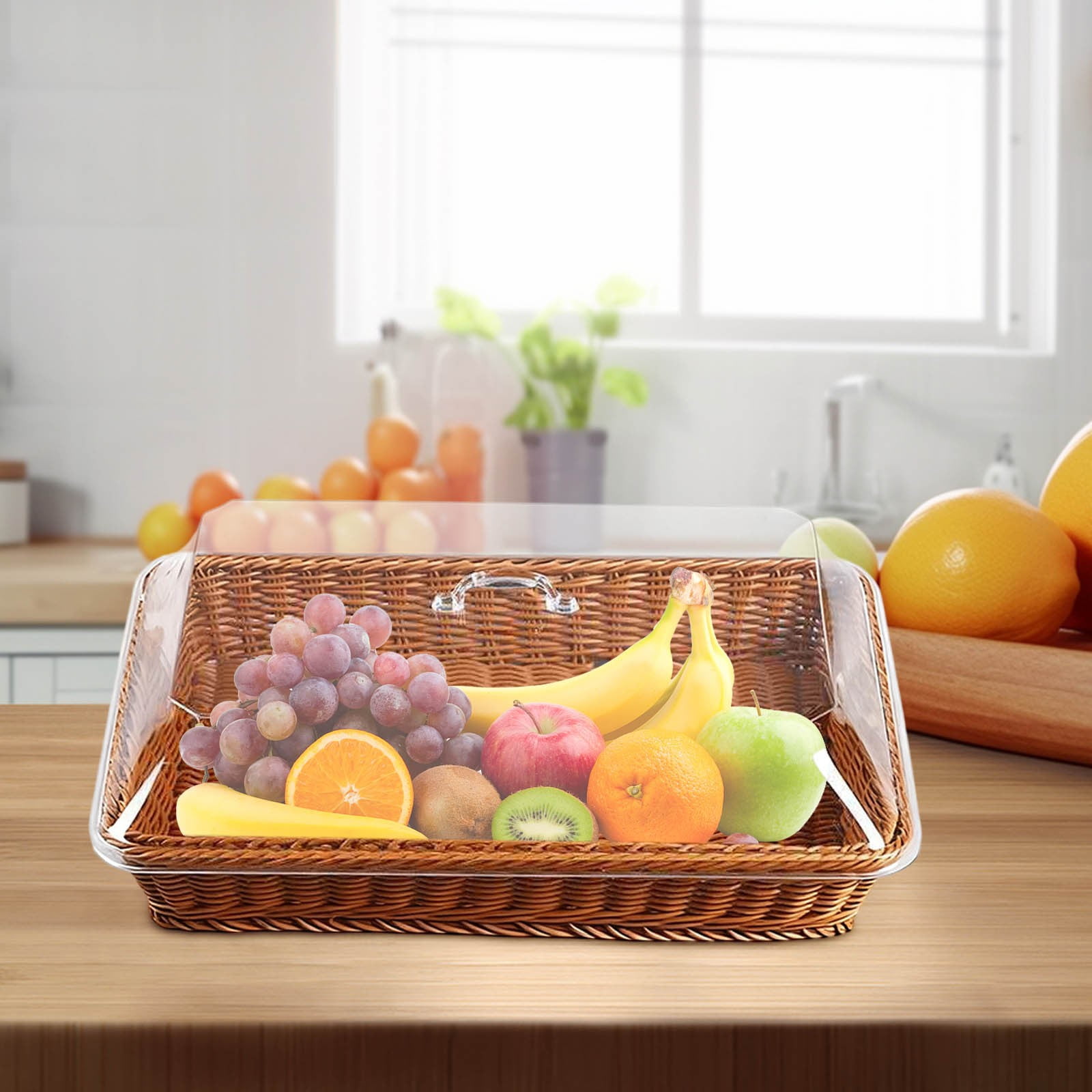 45X35X15cm Imitation Rattan Bread Basket with Lid, Woven Tabletop Food ...