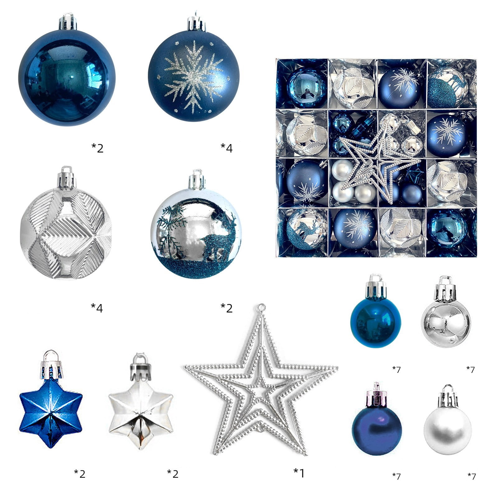 45ct Winter Christmas Ball Ornaments Shatterproof Tree Decorations Bulk ...