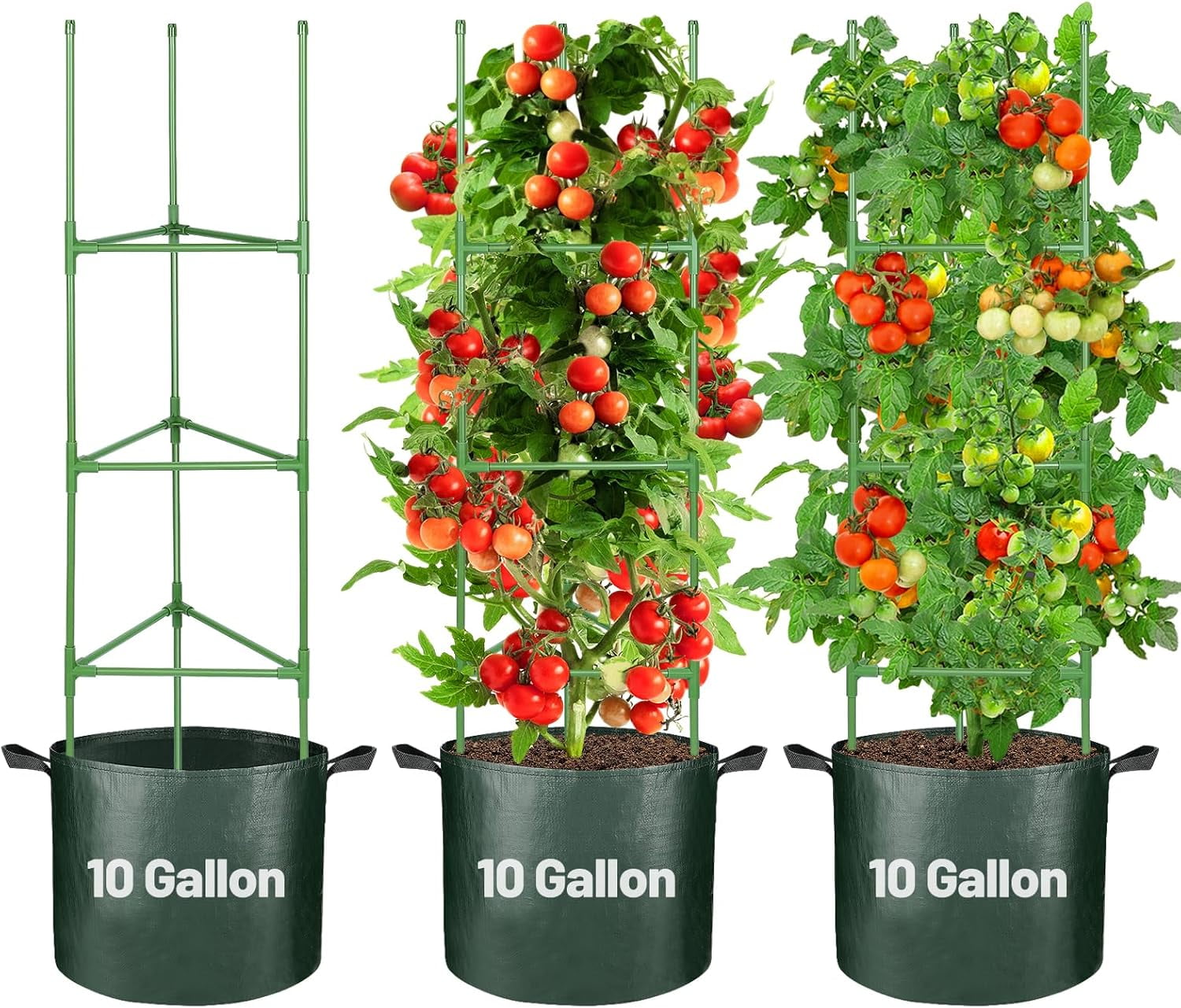 45in Tomato Cages with 10 Gallon Grow Bags - Easy Assembly Tomato Plant ...