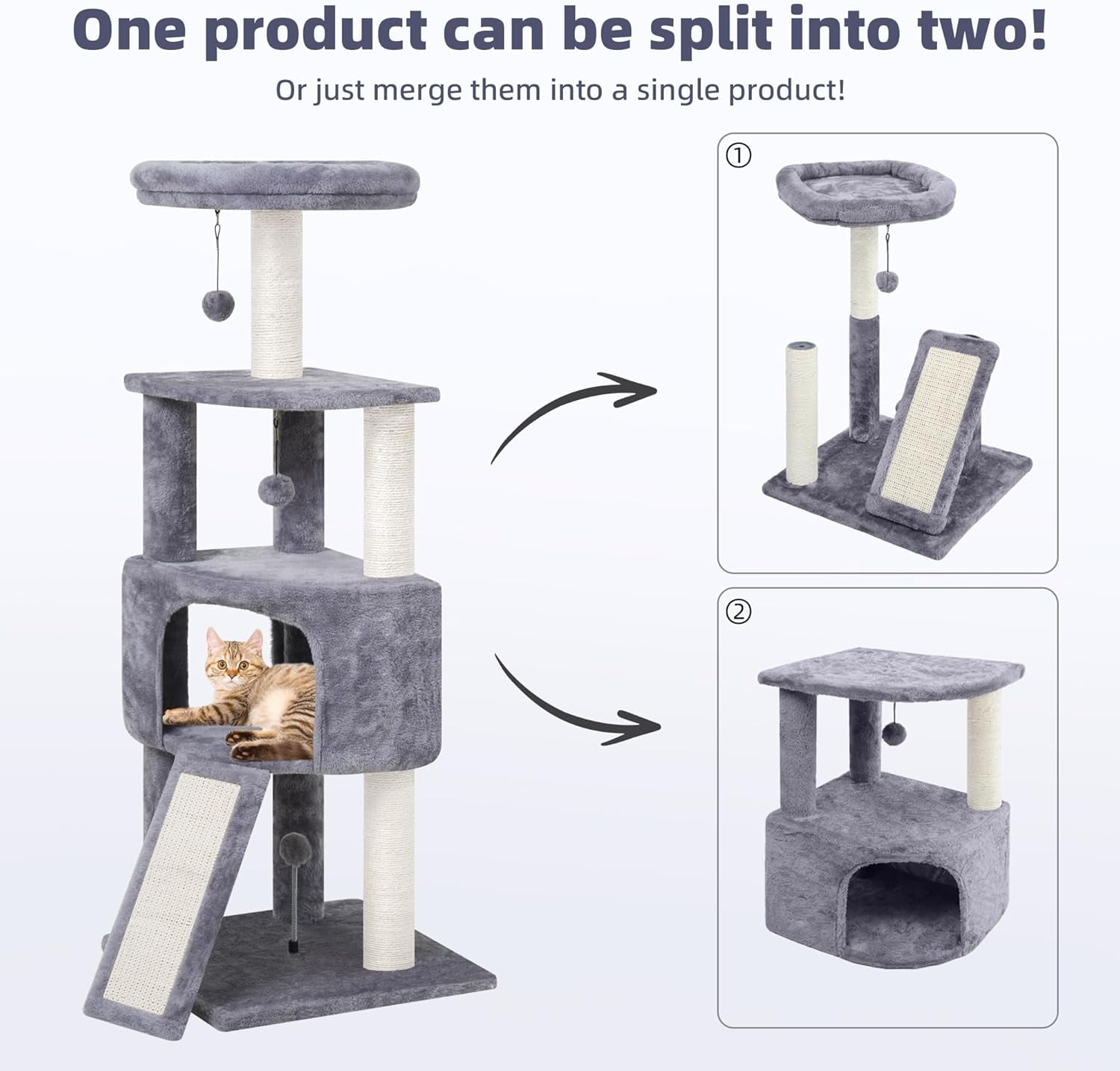 45in Transformer Cat Tree Tower (New) - Multi-Level Grey Cat Condo ...