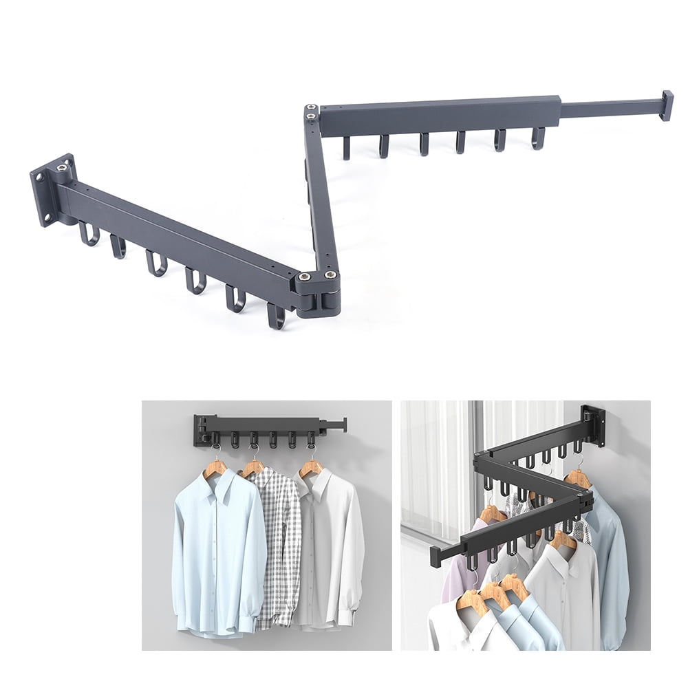 45in Tri-fold Clothes Hanger Drying Rack Foldable Wall Mounted Shelf ...