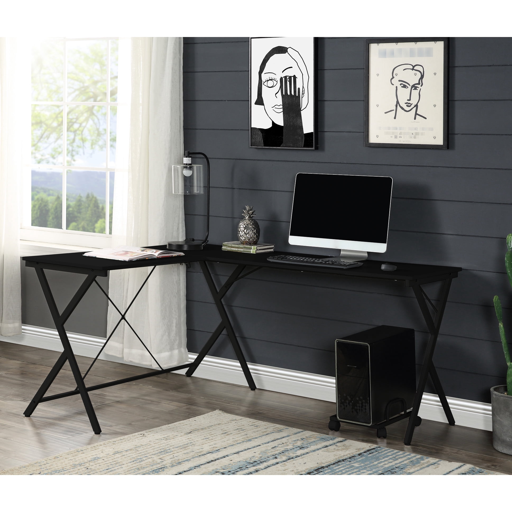 45lb Black Computer Desk With Mobility And Storage Options 15mm Thick ...