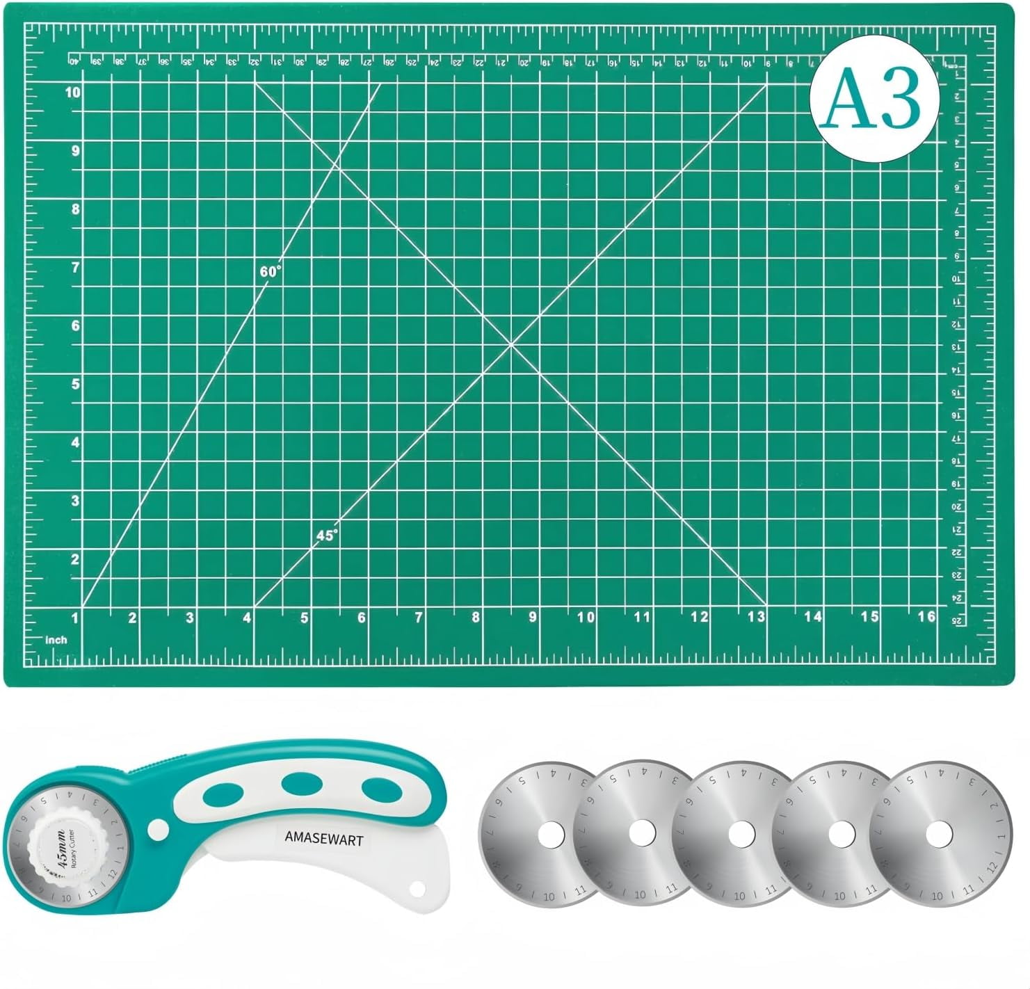 45mm Rotary Cutter and Mat Set, Fabric Wheel 12x18 Inch Self Healing ...