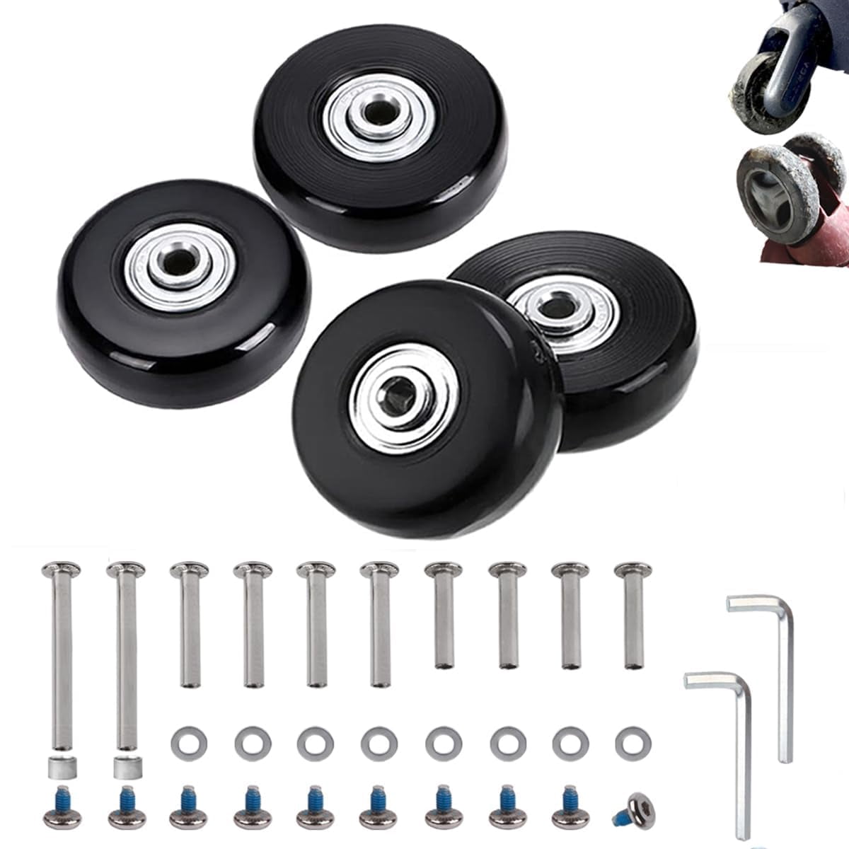 45mm Set of 4 Luggage Suitcase Replacement Wheels for Trolley Case ...