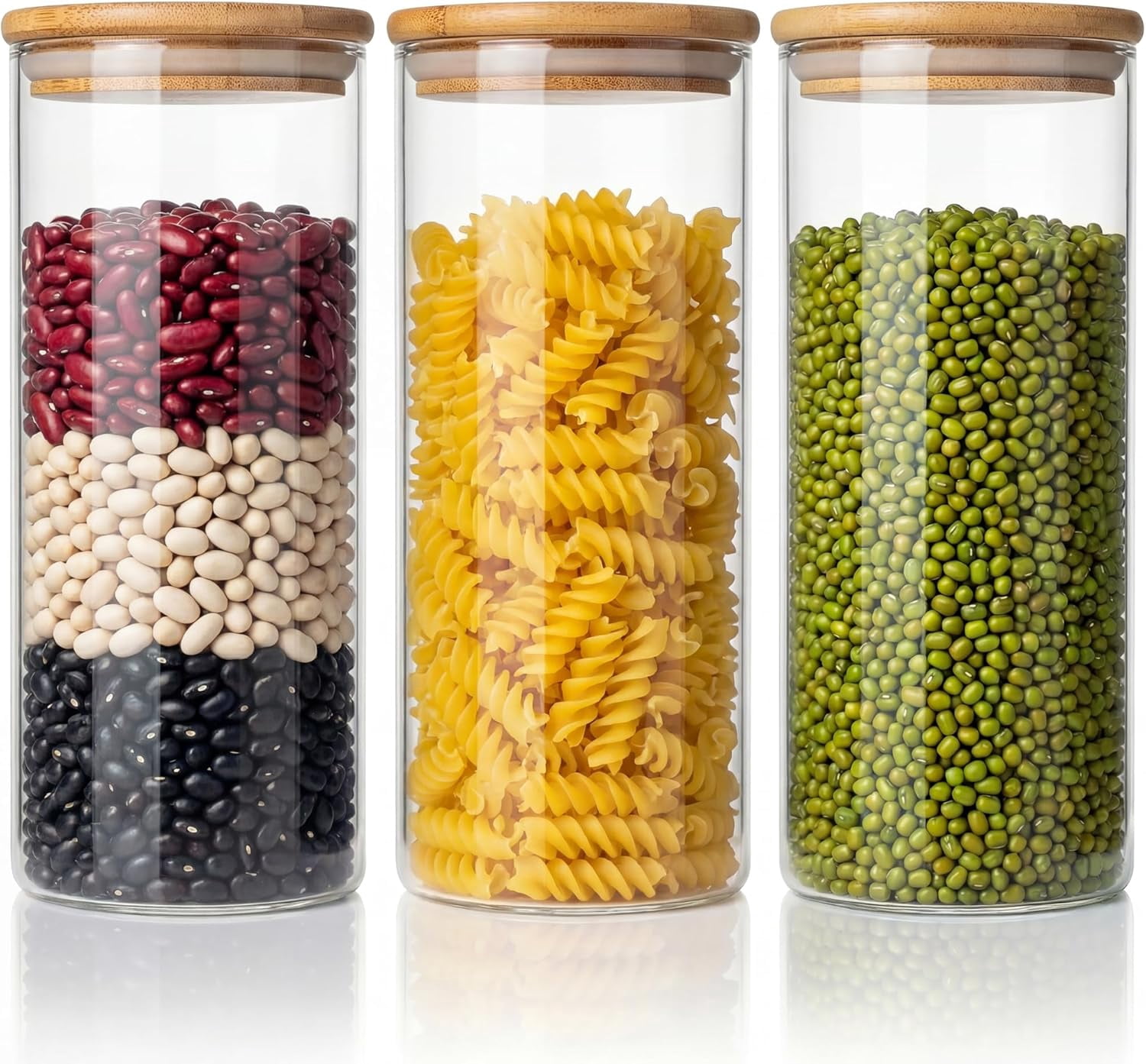 45oz - 3 Pack Glass Jars with Bamboo Lids, Pantry Storage Containers ...