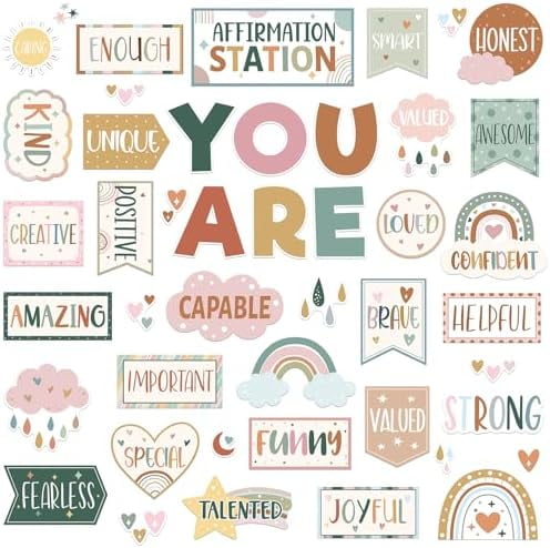 45pcs Boho Affirmation Station Bulletin Board Set Motivational Posters ...