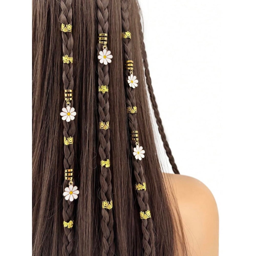 45pcs Gold Tone Alloy Daisy Flower Braid Rings, Y2K Punk Hip Hop Hair ...