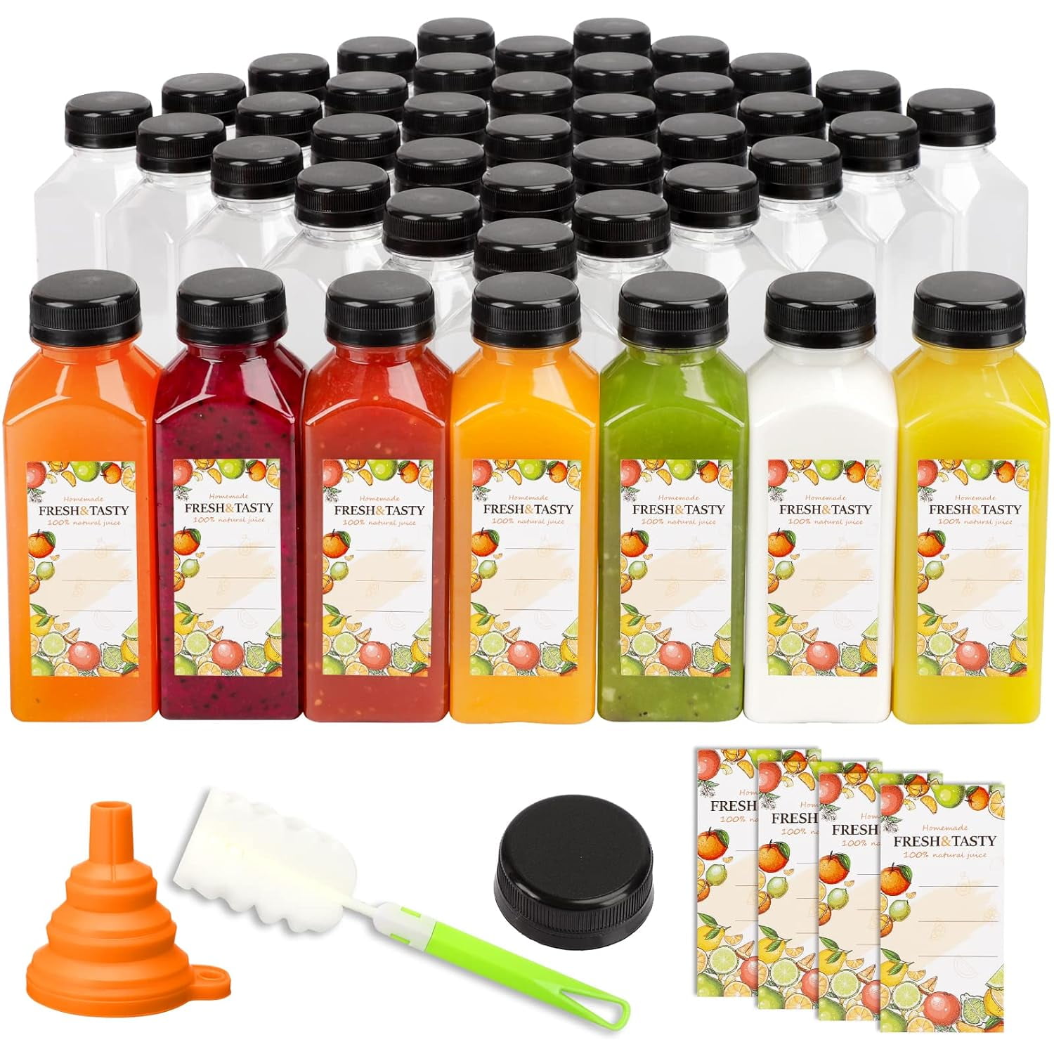 45pcs Juice Bottles, 12oz Reusable Juice Bottles with Caps and Labels ...
