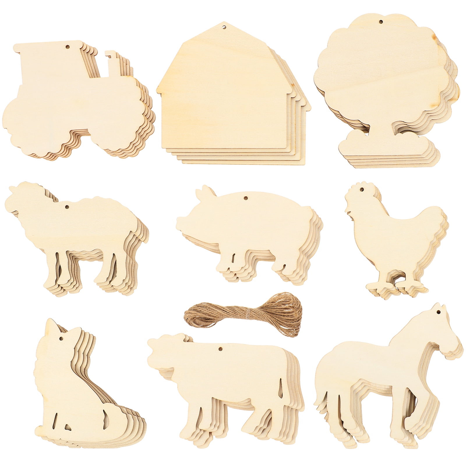 45pcs Unfinished Wood Cutouts Farm Theme Wood Crafts DIY Embellishments ...