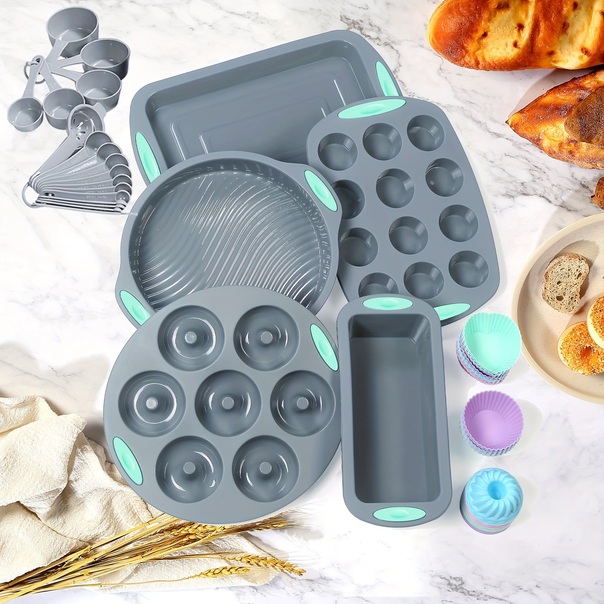 45pcs/set, Nonstick Silicone Baking Set with Cake, Muffin, Bread, Pizza ...