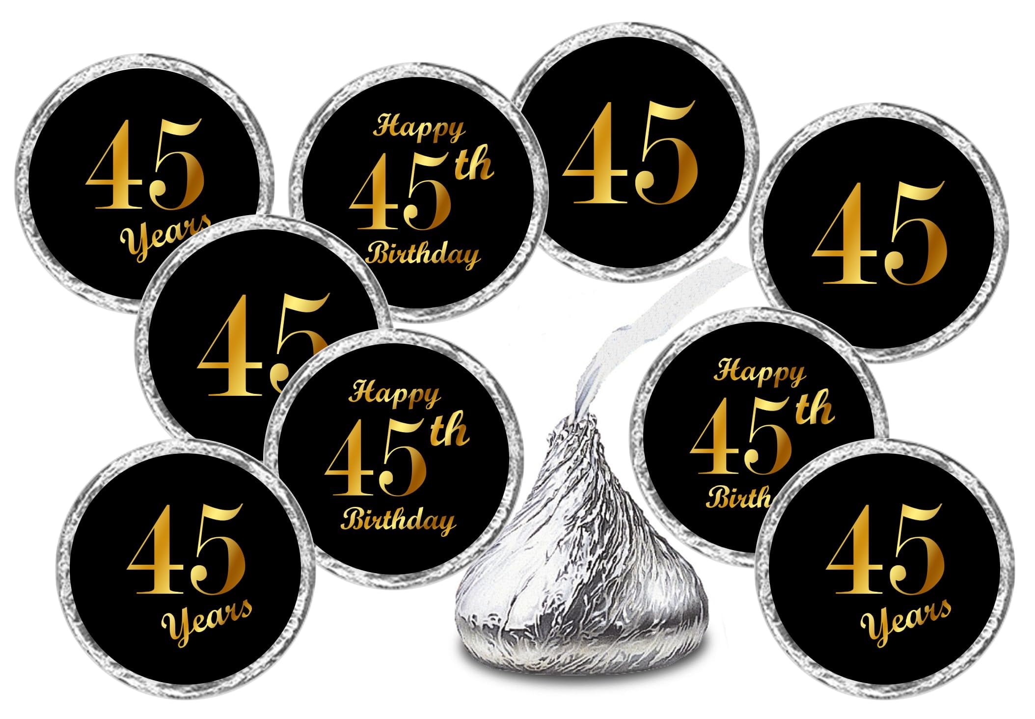 45th Birthday Black Kisses Stickers, (Set of 216) Chocolate Drops ...