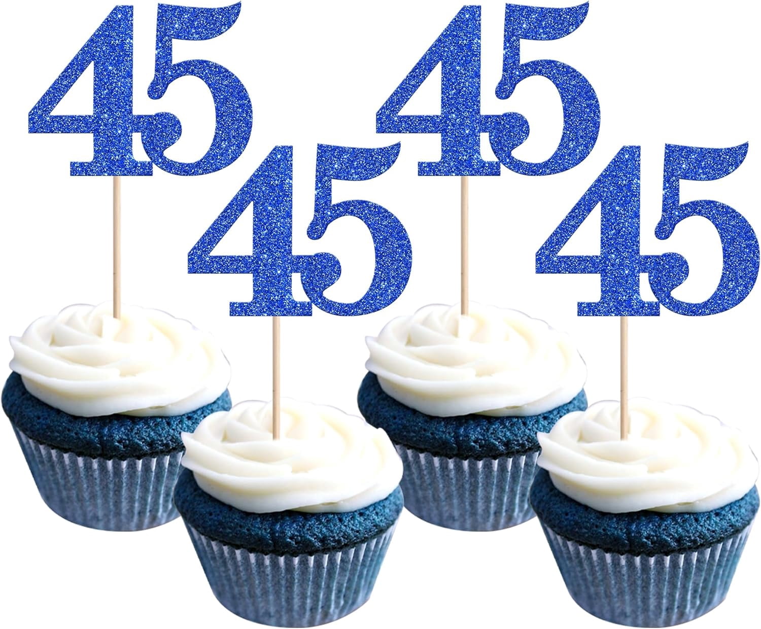 45th Birthday Cupcake Toppers 12 PCS, Blue Glitter Number 45 Cupcake ...