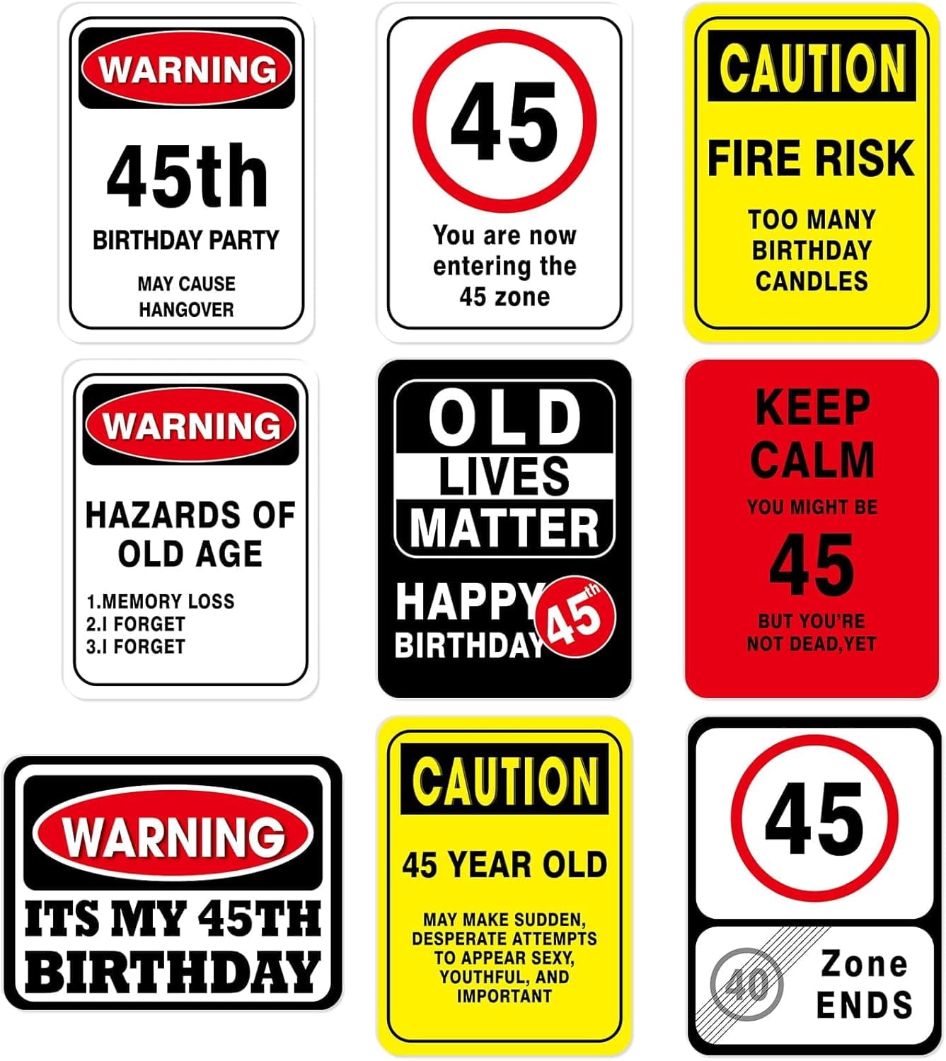 45th Birthday Party Decorations - 9PCS Wall Signs Funny Tags for Adults ...