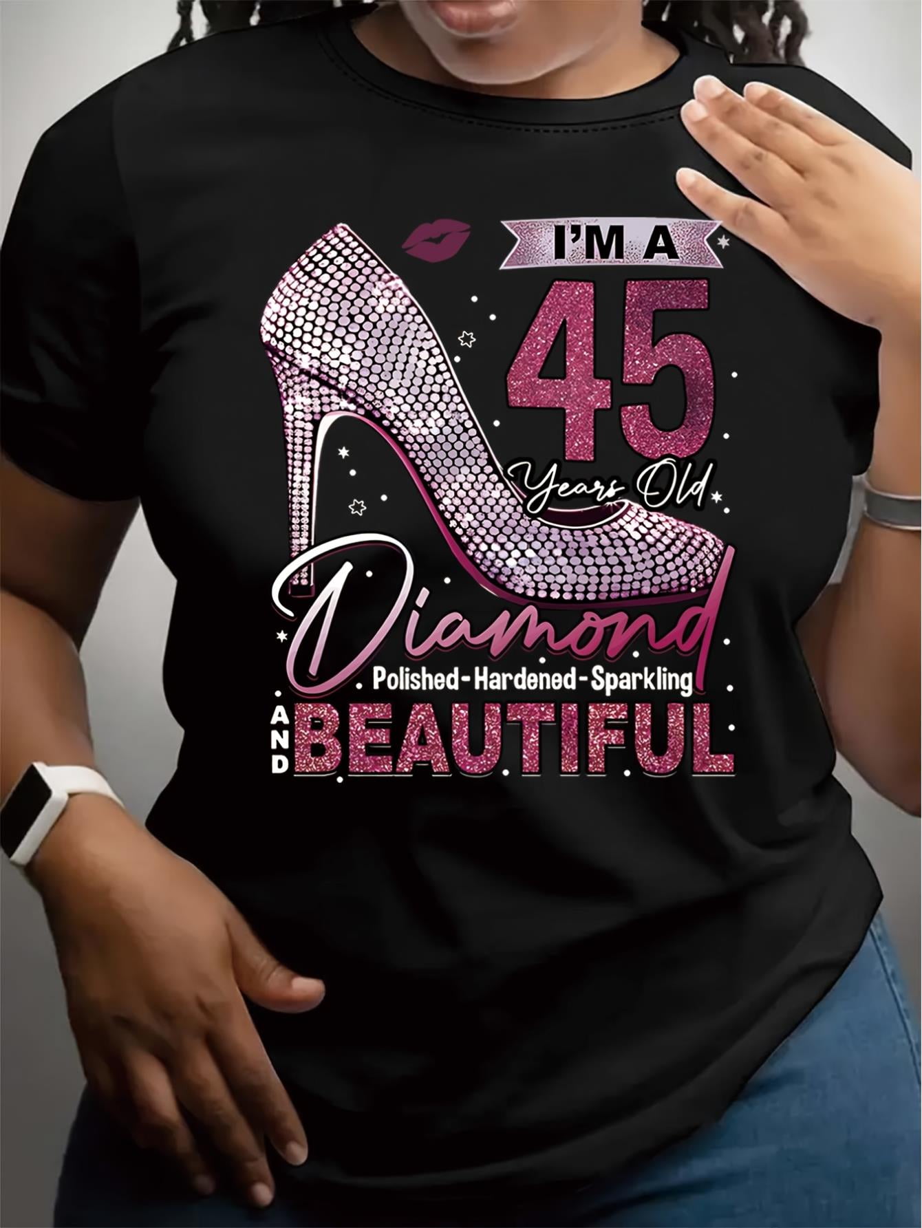 45th Birthday Queen & beautiful brick heels Print Crew Neck T-shirt ...