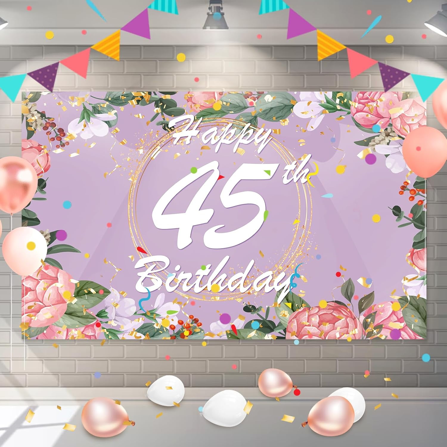 45th Happy Birthday Backdrop Banner - Pink Rose Happy Birthday ...