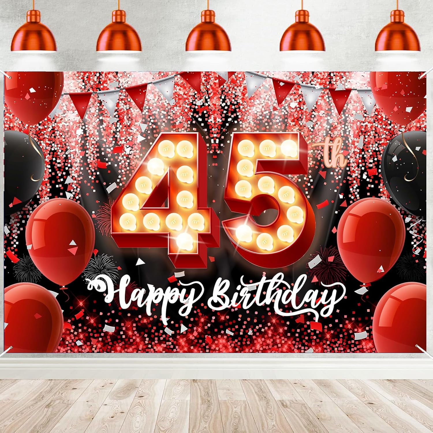 45th Happy Birthday Banner Red Sequin Balloon Banner Backdrop for Man ...