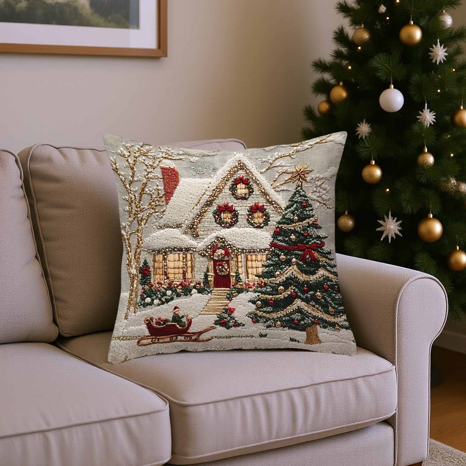 45x45cm Christmas Decorative Pillow Cover - Soft Cotton Fabric, Festive ...