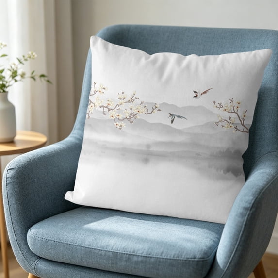 45x45cm Ink Wash Pillow Cover, Chinese Style Decorative Pillowcase ...