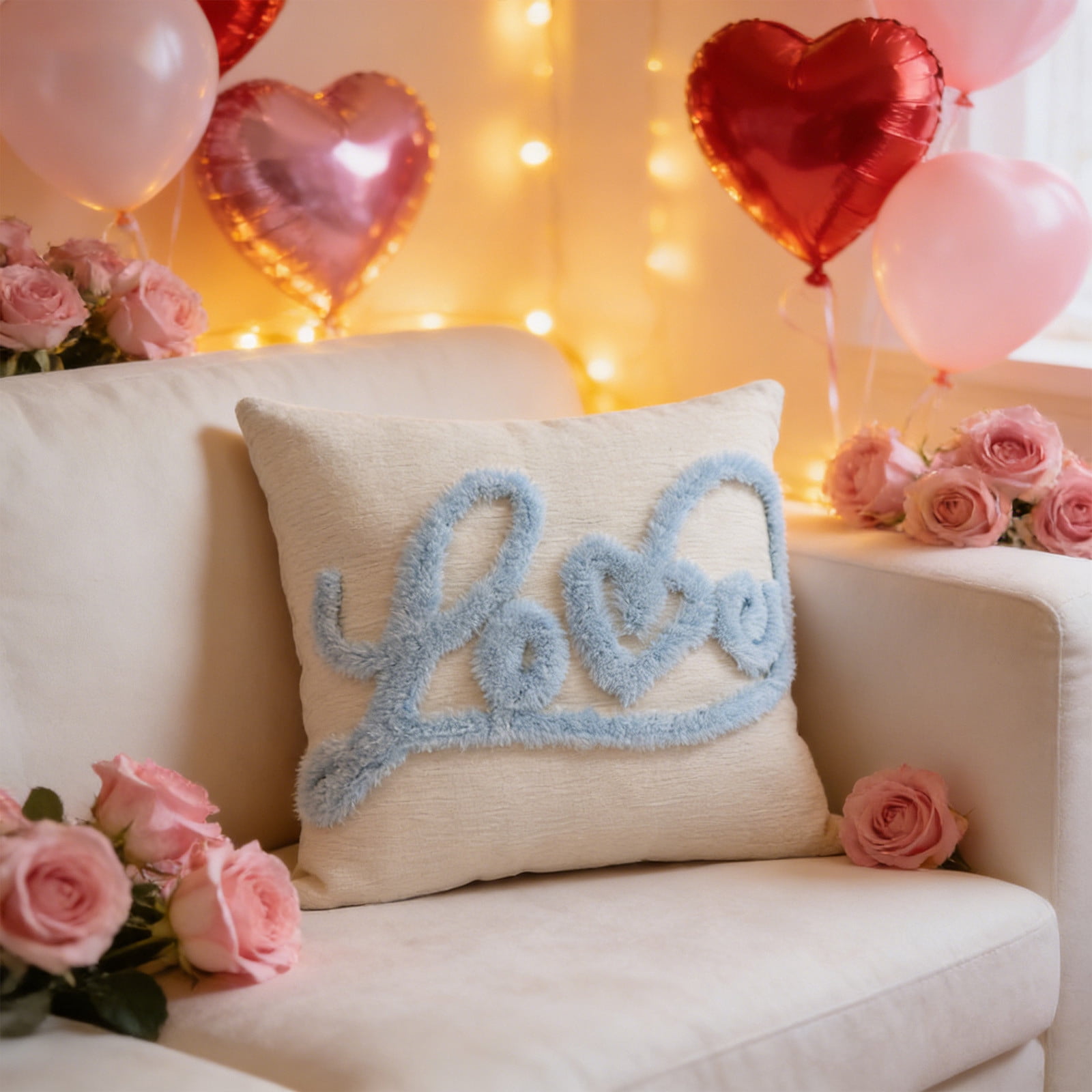 45x45cm Valentine's Day Heart Embroidered Pillow Cover, Decorative ...