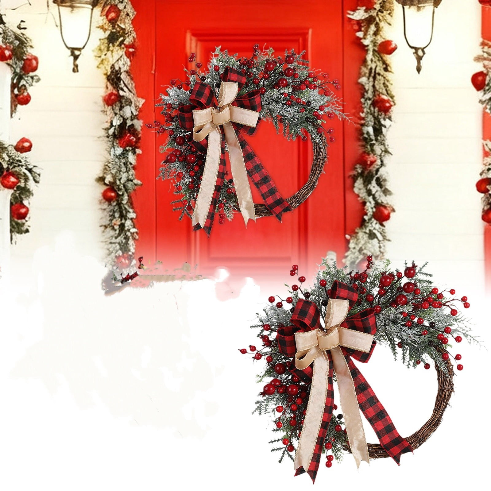 45x45cm Watermelon Red Plastic Wreath with Red Berries and Bow for ...