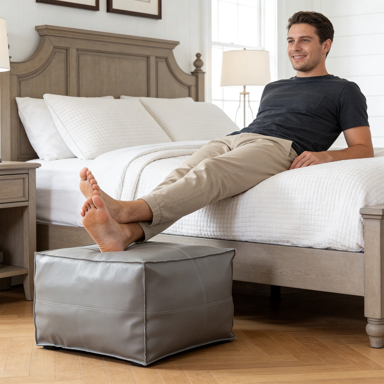 45x45x15cm Cloth Lazy Sofa with Footstool Opening Storage Pouf Ottoman ...
