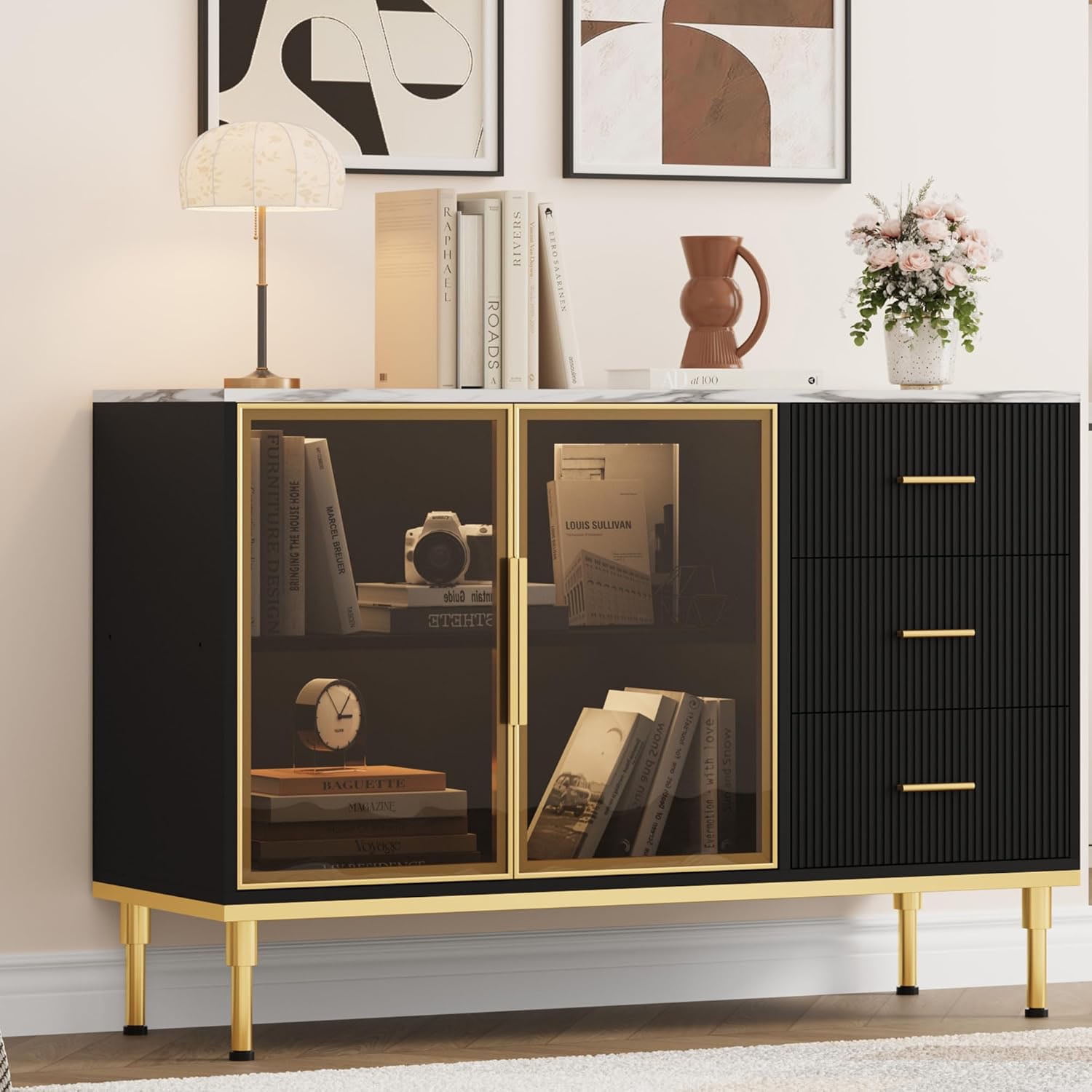 46.4" Fluted Buffet Sideboard Cabinet Buffet Sideboard Cabinet with ...