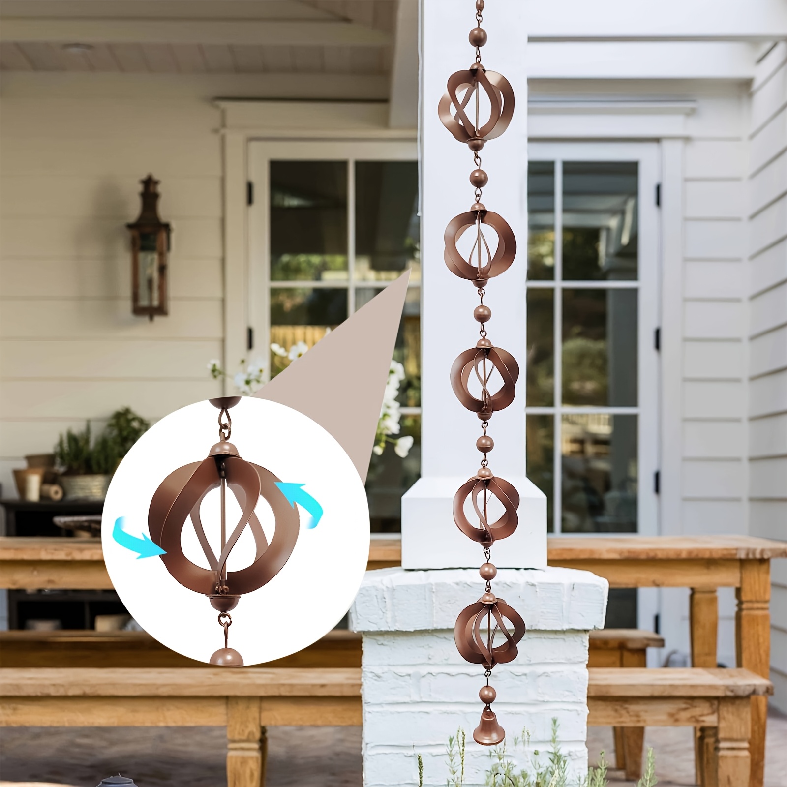 46.4-Inch Rotating Rain Chain - Heavy-Duty Metal Outdoor Drainage ...