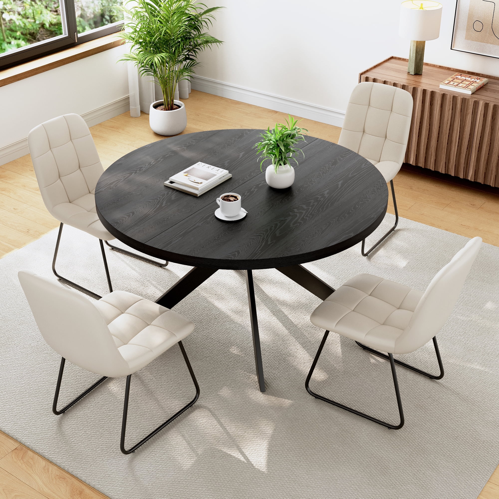 46.4" Round Table Set Of 4 , Modern Kitchen Table Set, Mdf Dining Table ...
