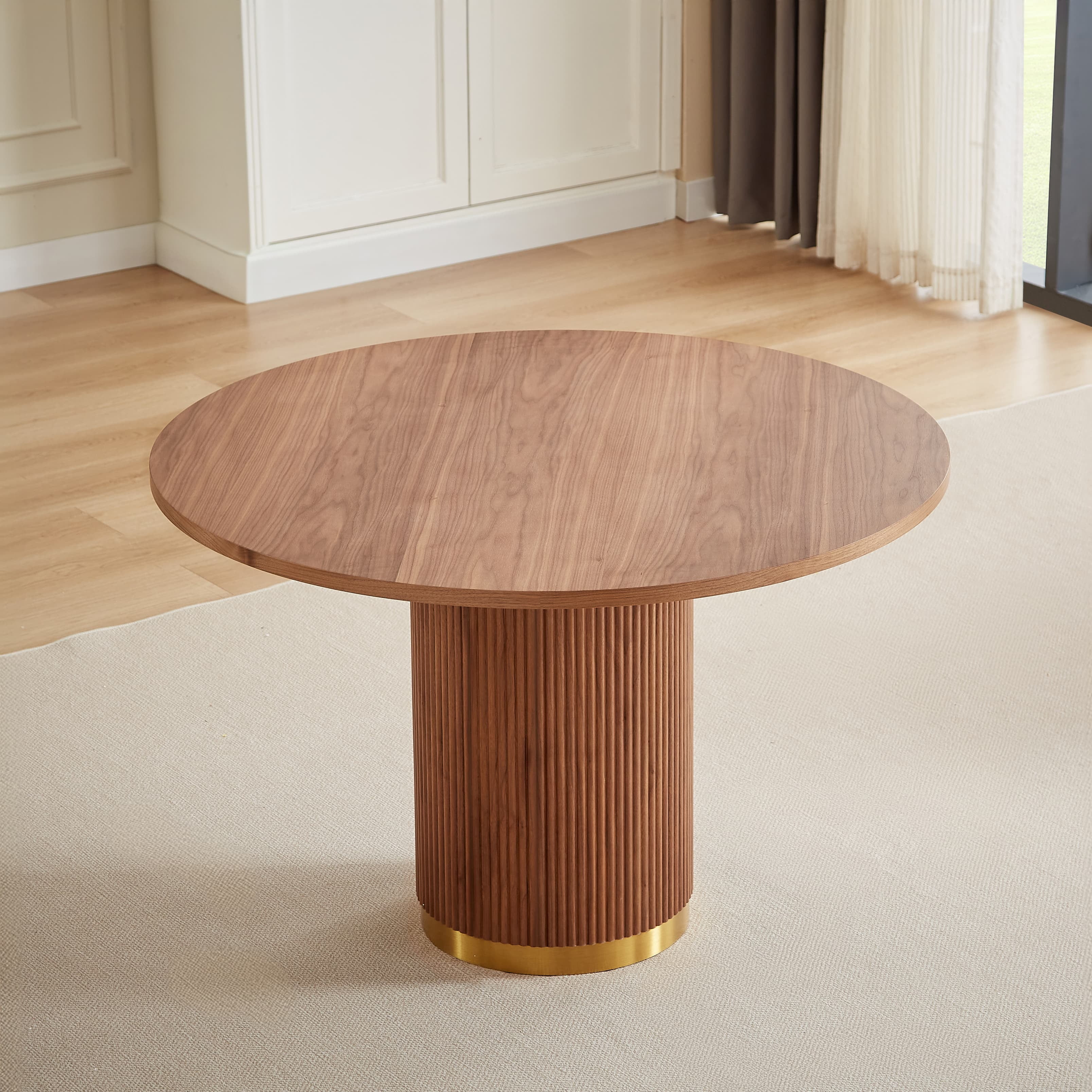46.46" Round Dining Table Set for 6, Modern Farmhouse Style Gold ...