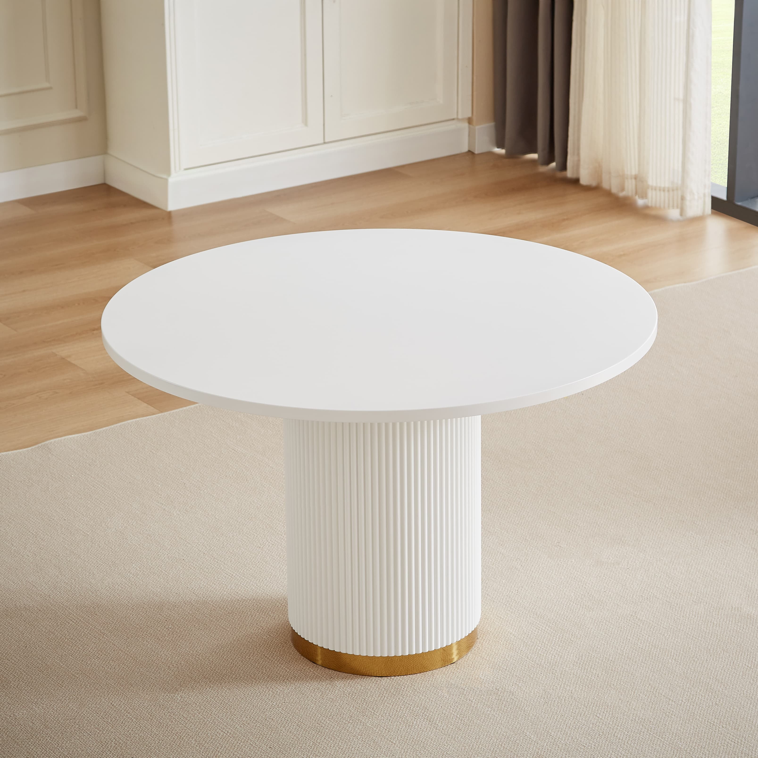 46.46" Round Dining Table Set for 6, Modern Farmhouse Style Gold ...