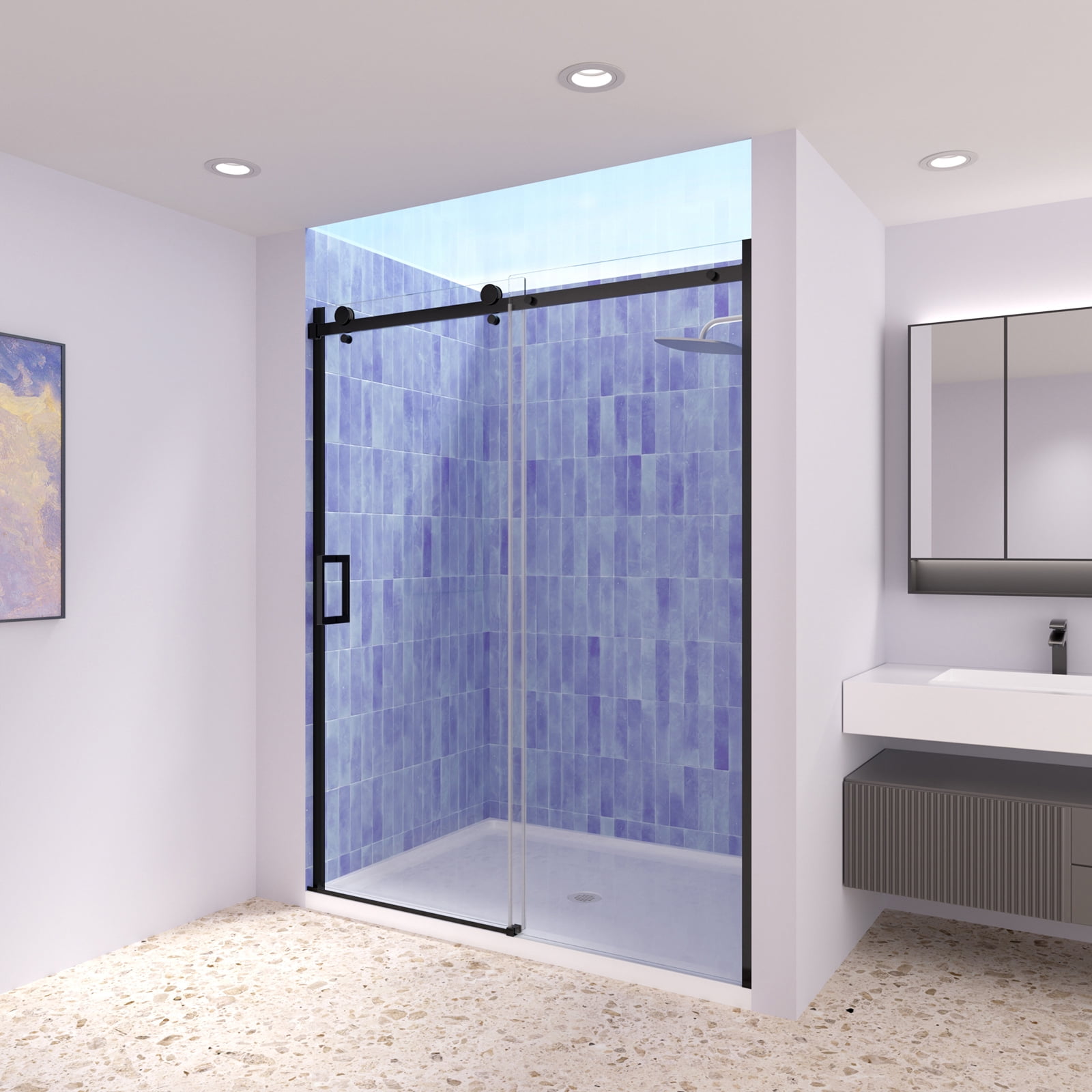 46-48" W x 74" H Frameless Singel Sliding Shower Door, with Magnet and ...