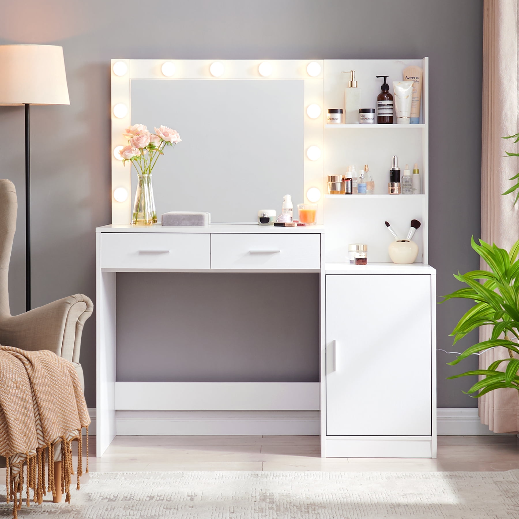 46.4IN vanity with mirror and light, equipped with 2 large drawers and ...
