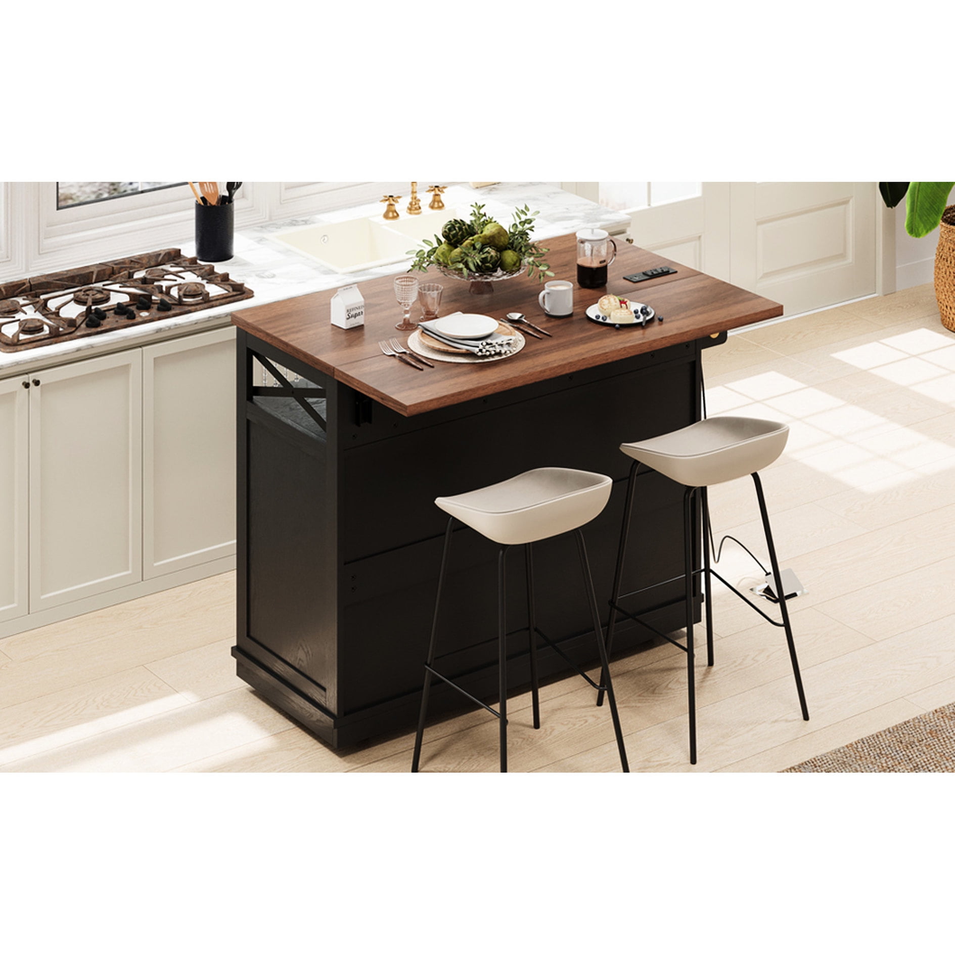 46.5'' Farmhouse Kitchen Cart | Features Internal Iron Shelf, Charging ...