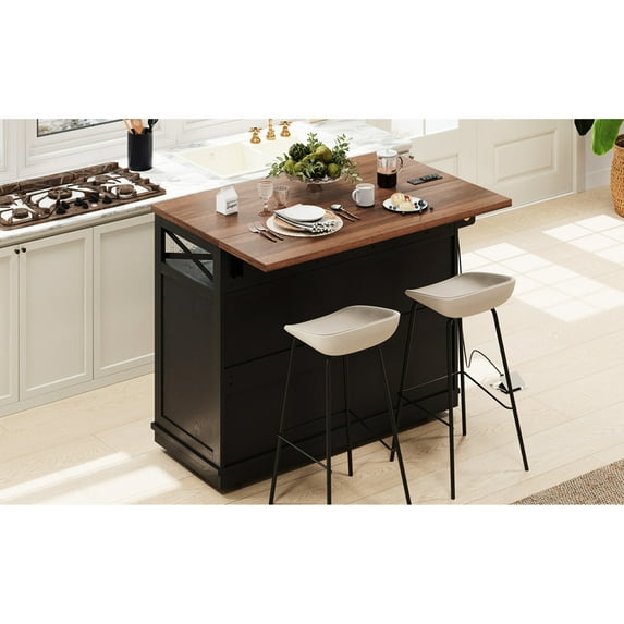 46.5'' Farmhouse Kitchen Cart | Features Internal Iron Shelf, Charging ...