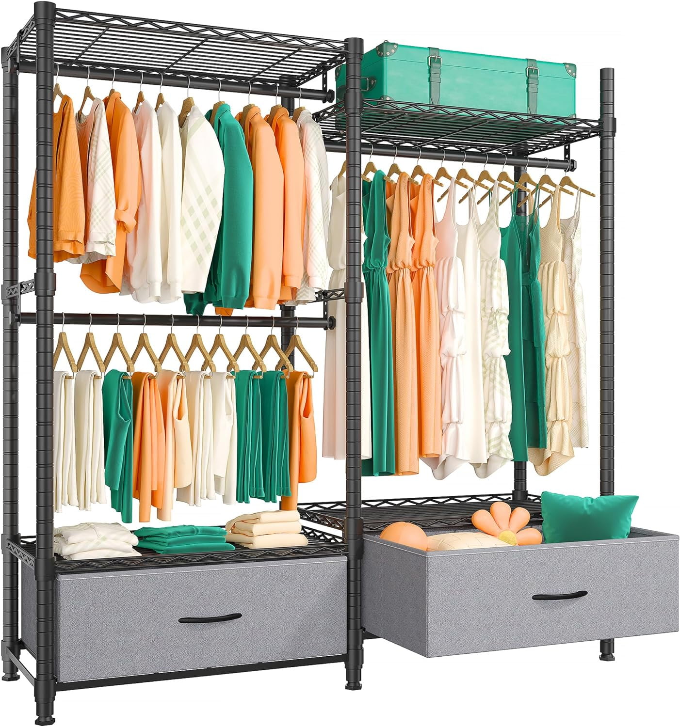 46.5”W Clothes Rack Clothing Rack for Hanging Clothes 150+ Portable ...