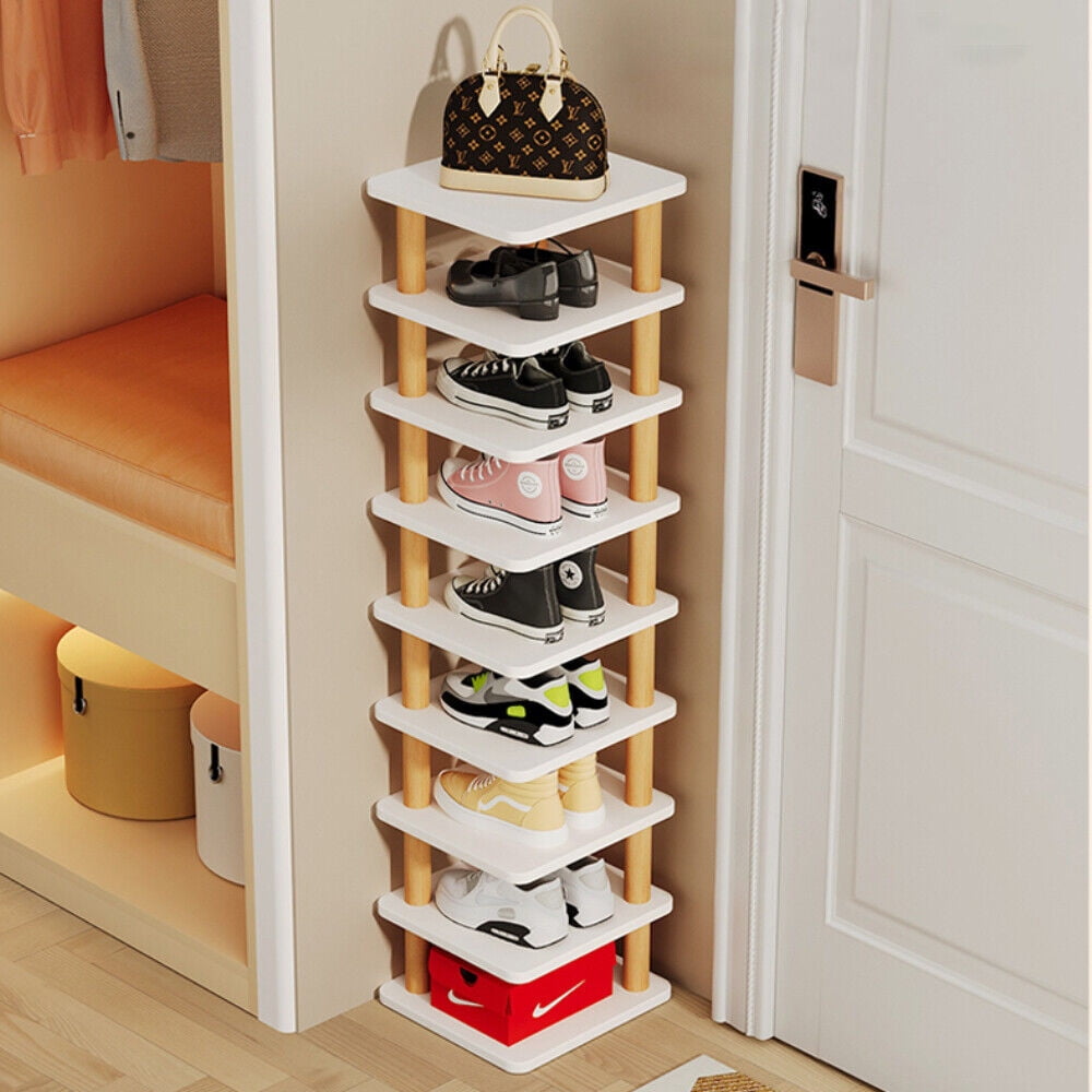 46.5 inch Wooden Shoe Storage Stand 8 Tiers Vertical Shoe Rack Tall ...