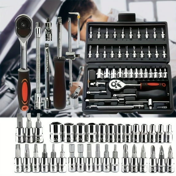 46/53pcs Ultimate Auto Mechanic Tool Kit - Premium Ratchet Torque ...