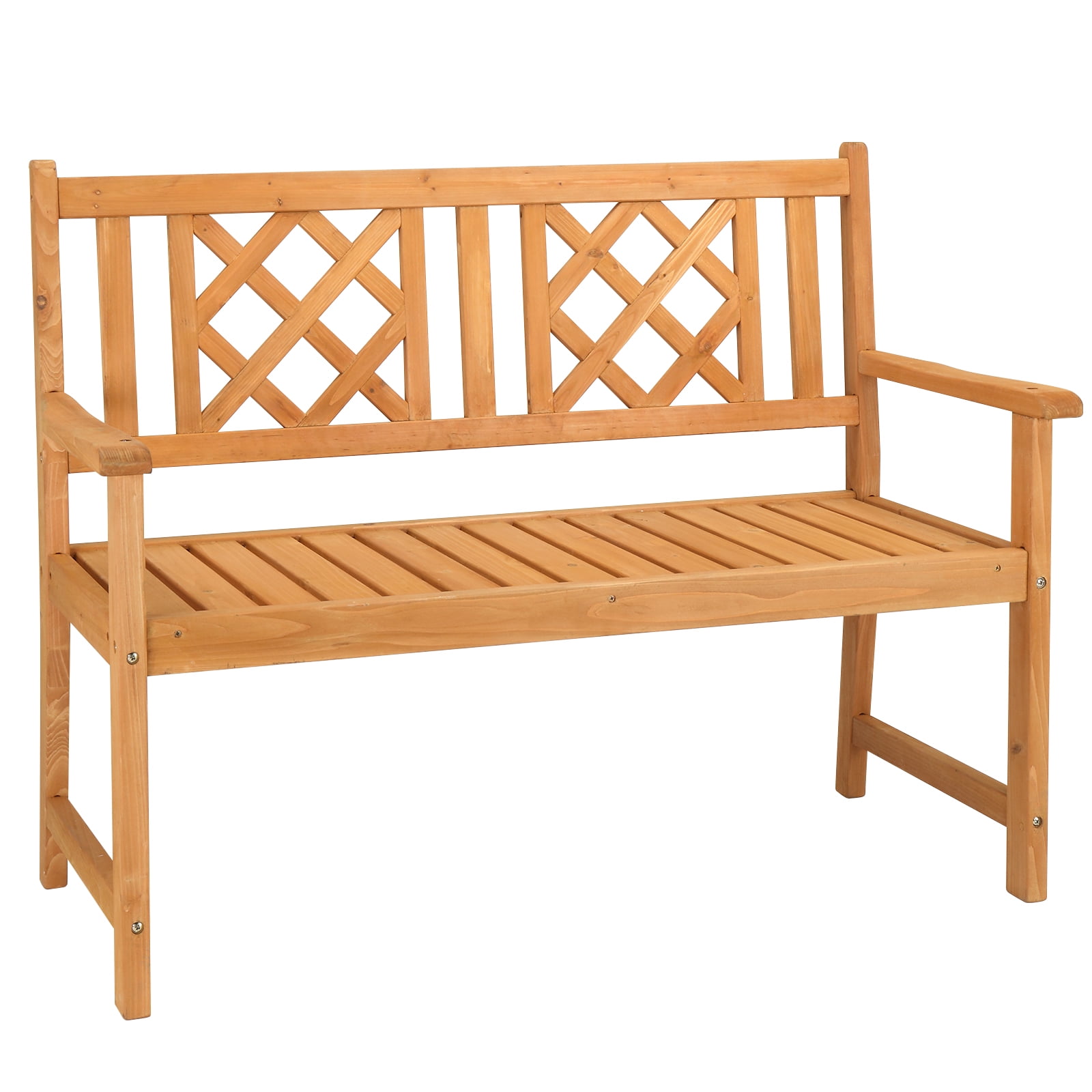 46.5inch Outdoor Folding Wood Bench, Fir Grid Back Garden Bench with ...