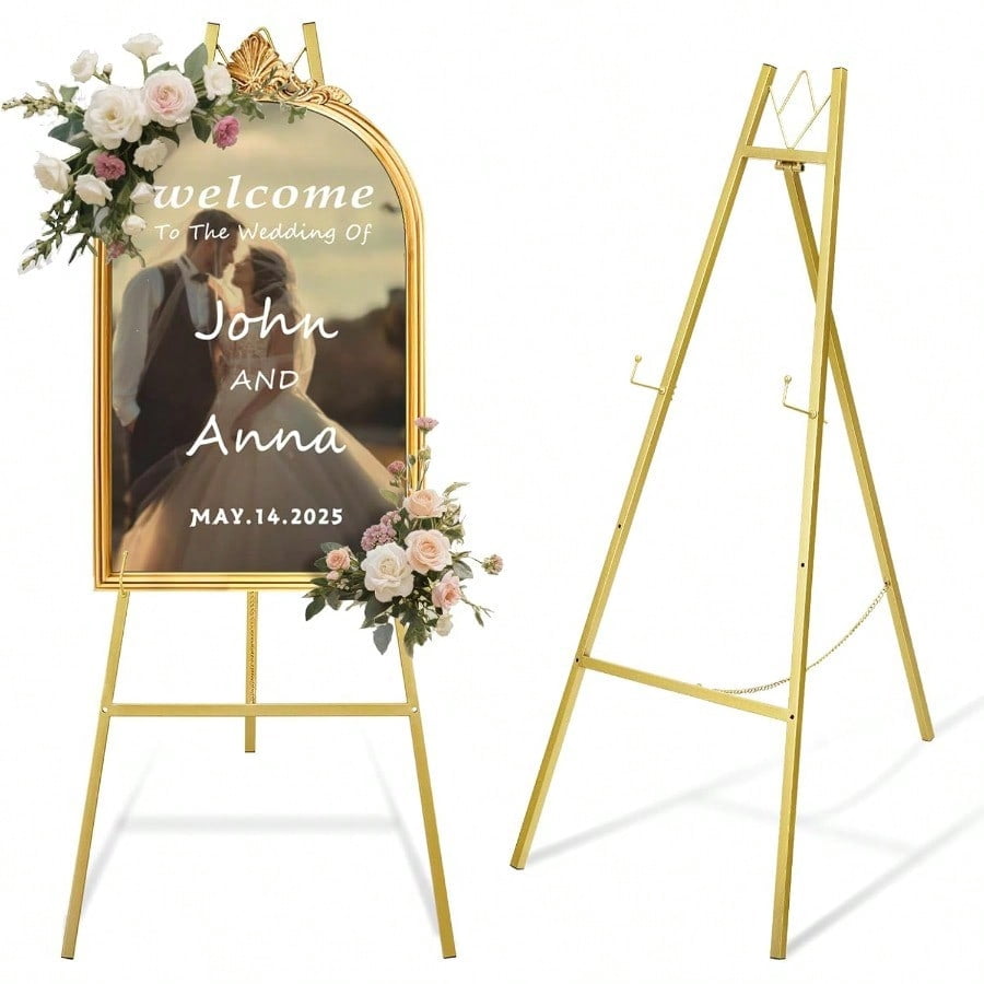 46.7 Gold Easel Stand For Wedding Signs No Assembly Needed Adjustable ...