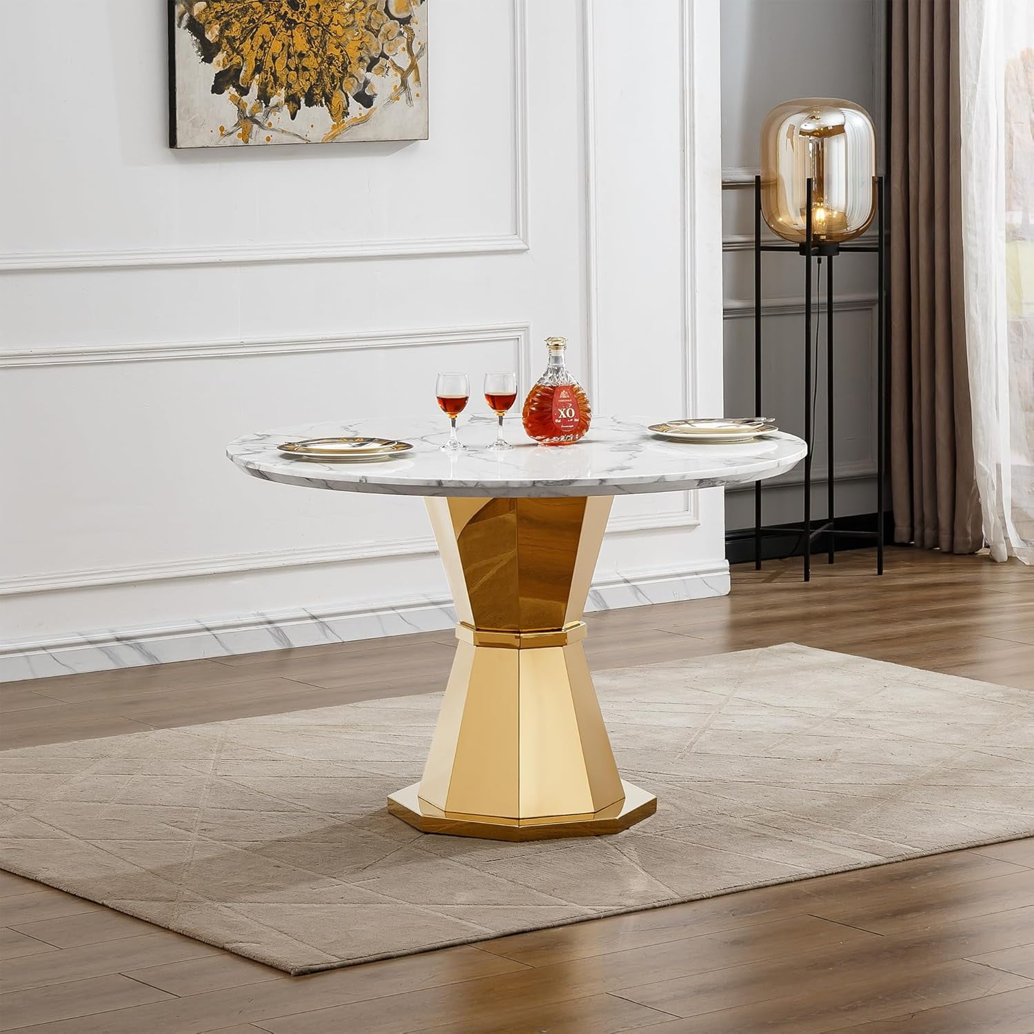 46.85Inch Modern Round Dining Table, Marble Top Kitchen Table with ...